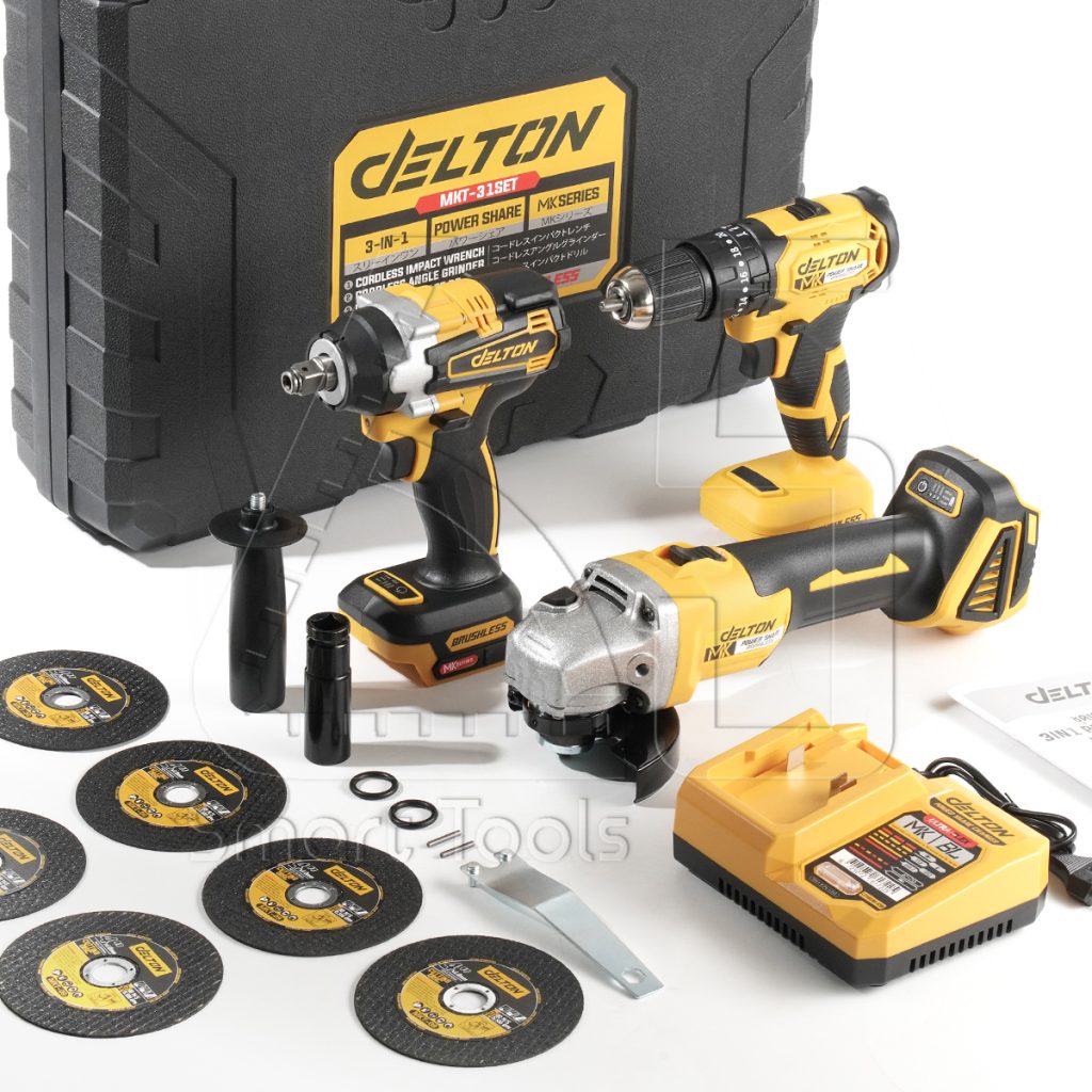 (แพ็ค 3) DELTON สว่านไร้สาย 3 ระบบ + บล็อกแบต & สว่าน + เครื่องเจียร์ไร้สาย 4 นิ้ว 199V ชุด ...