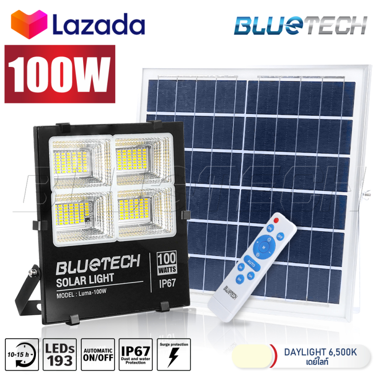 Bluetech USA ไฟโซล่าเซลล์ ขนาด 100วัตต์ สี ขาว (White) / วอร์มไวท์ ...